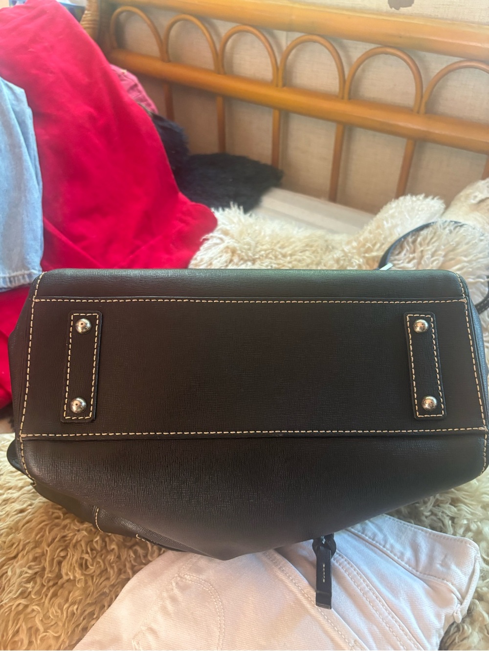 Dooney & Bourke | Bags | Dooney Bourke Black Leather Tote With Red ...